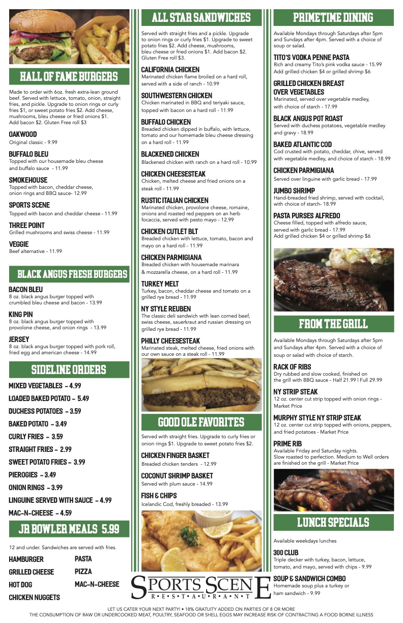 Menu | Oakwood Lanes | Washington, NJ 07882